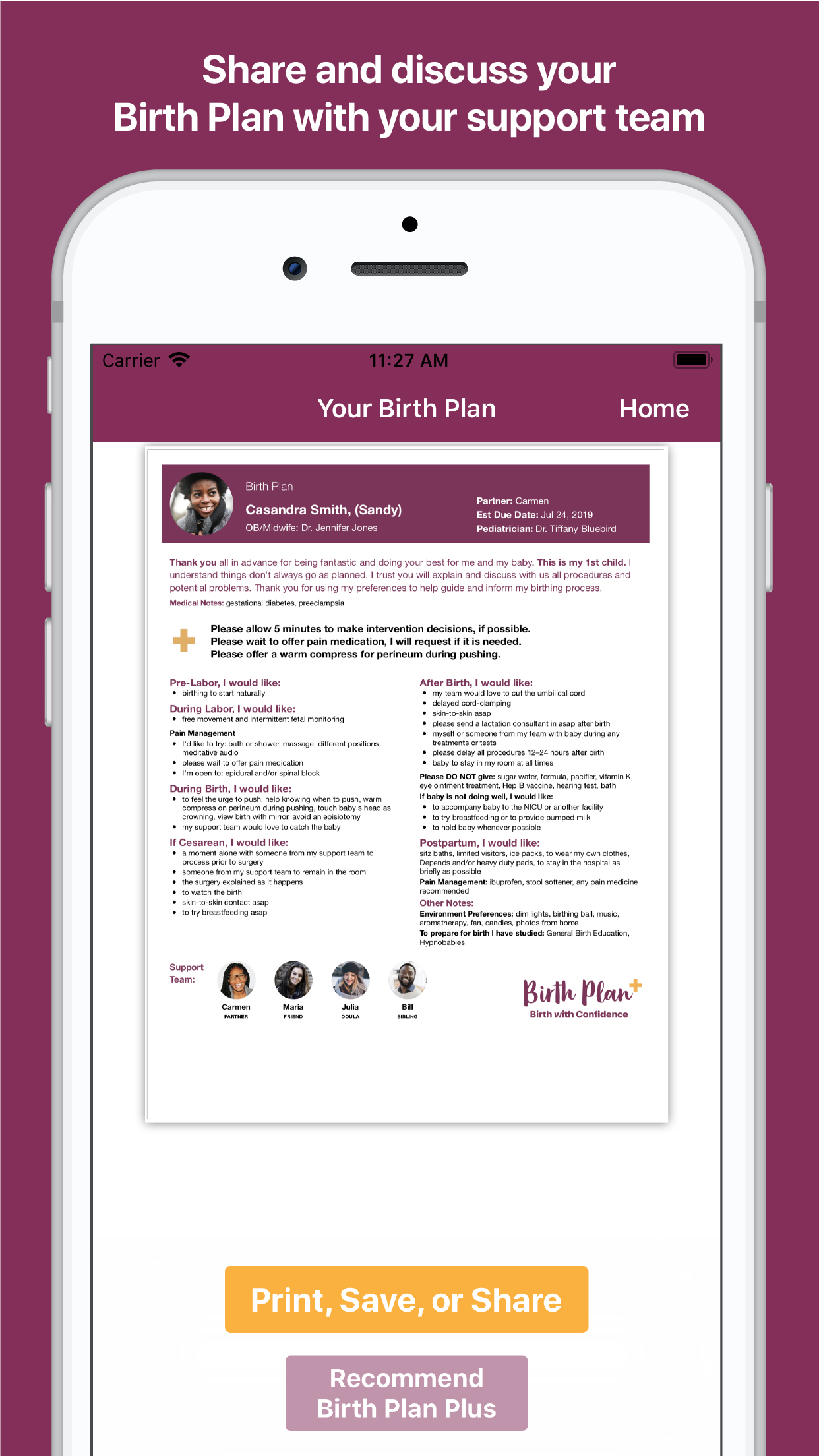 Birth Plan Plus App – Blank Space